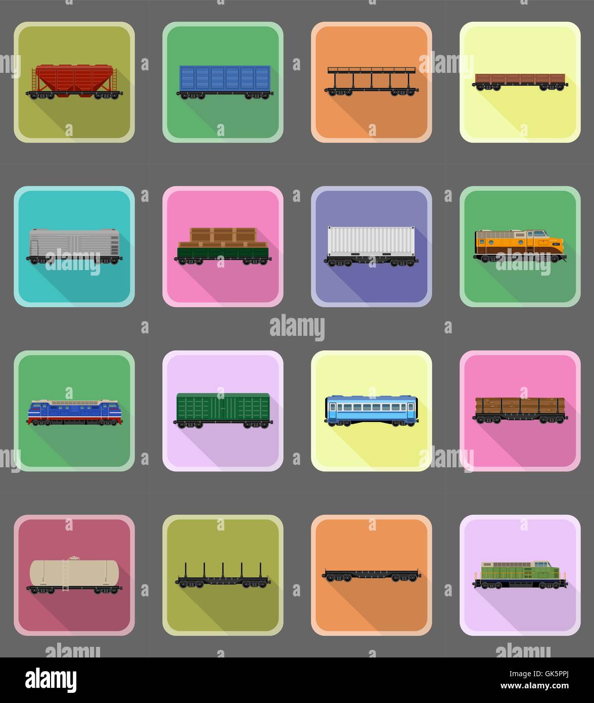 set icons railway carriage train flat icons vector illustration ...