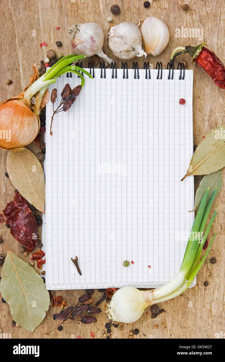 notebook to write recipes with spices Stock Photo - Alamy