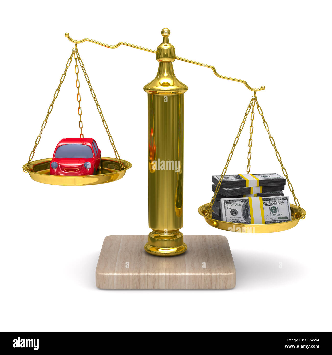 car and cashes on scales. Isolated 3D image Stock Photo - Alamy