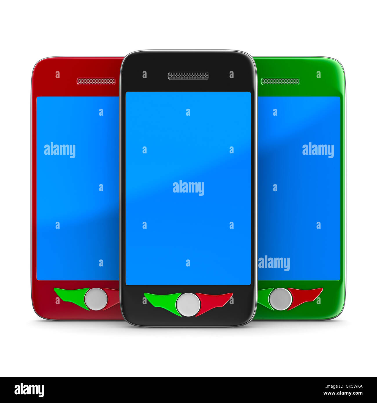 Three phone on white background. Isolated 3D image Stock Photo - Alamy