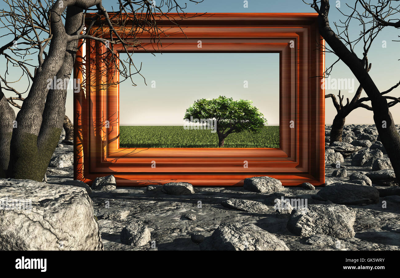 Frame with green tree Stock Photo - Alamy