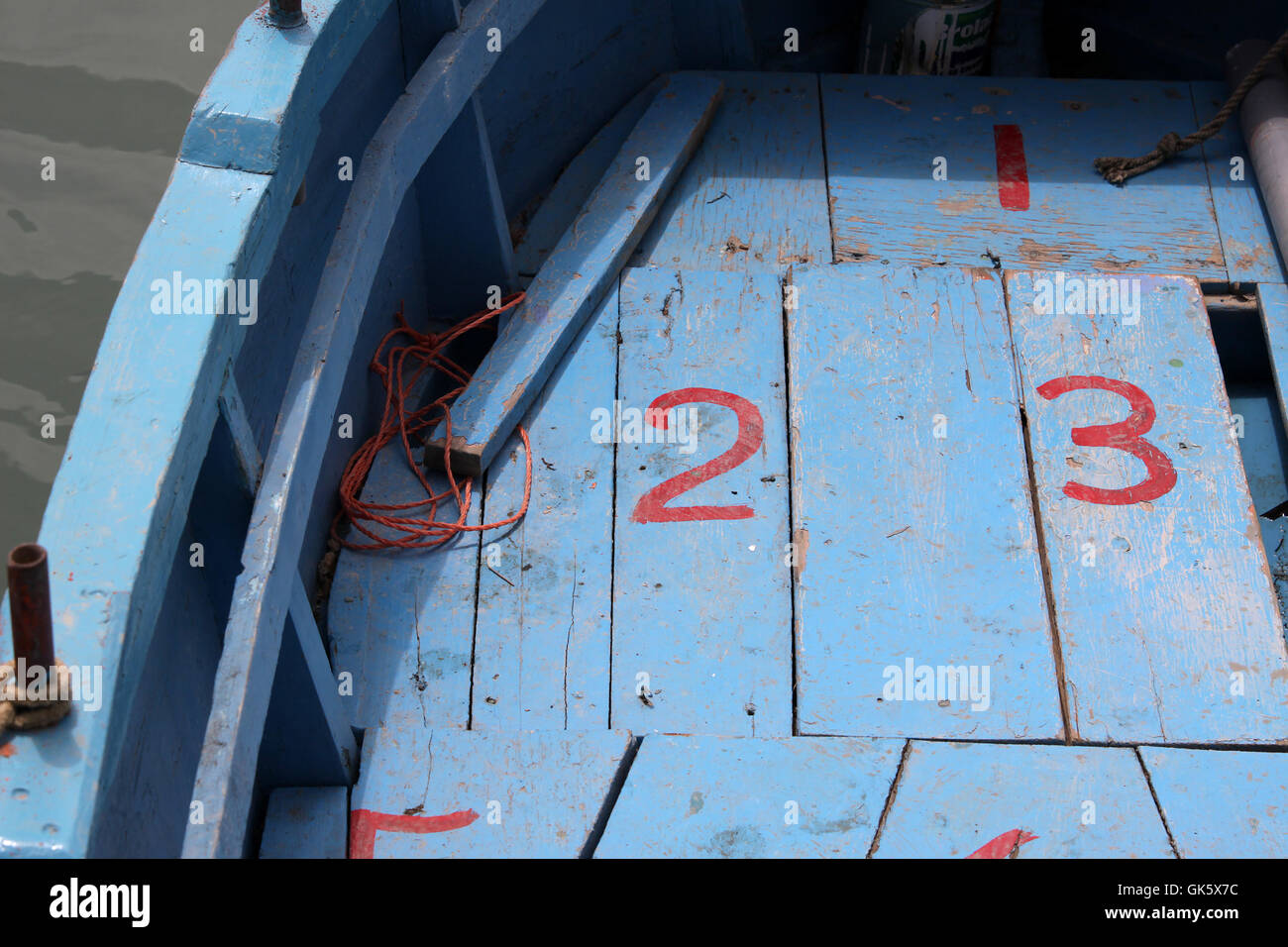 Inside of wooden boat Stock Photo - Alamy