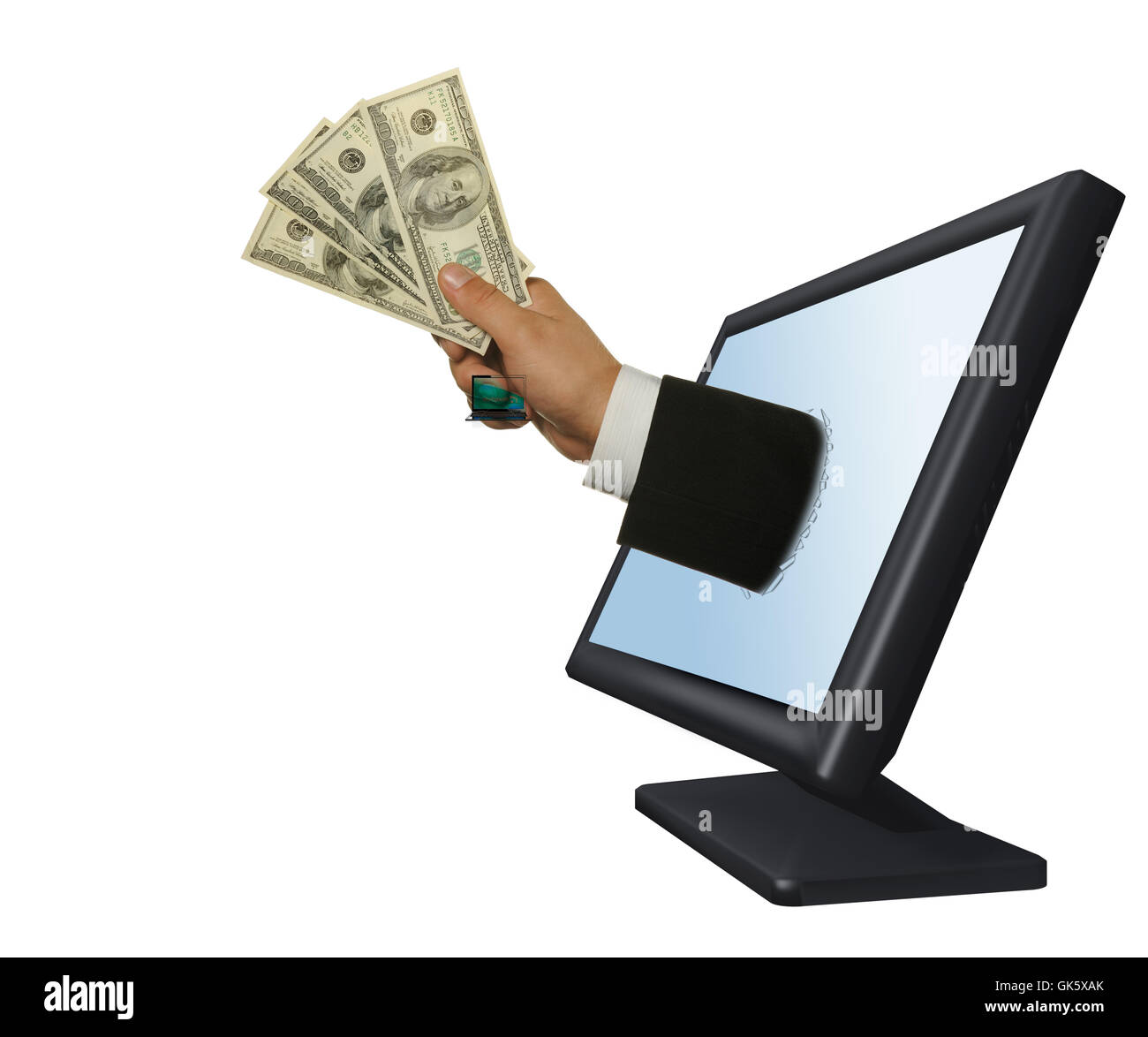 Getting money from monitor Stock Photo - Alamy