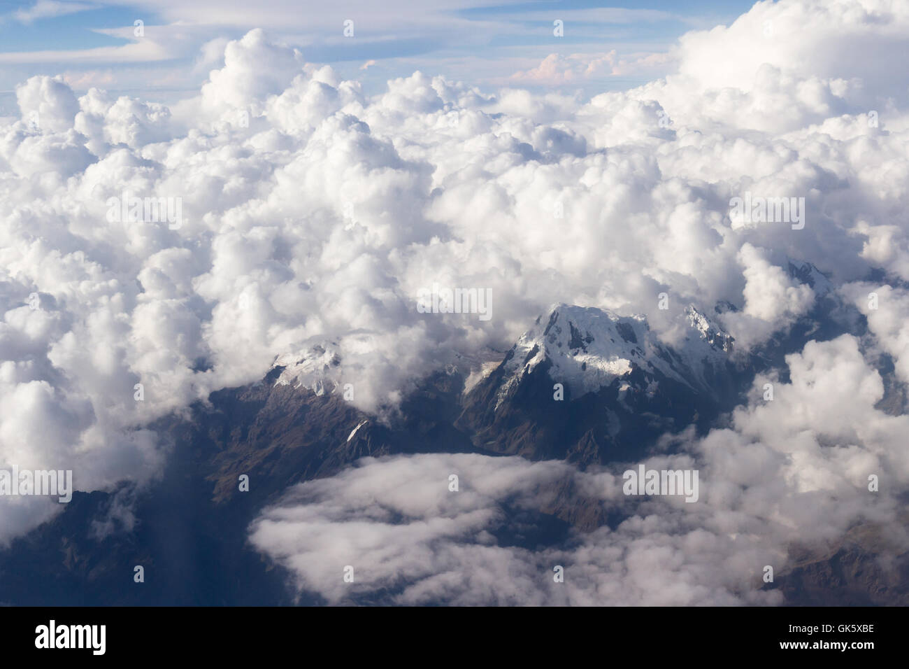 Peru - May 11 : Aerial view of the snow caped mountains of Peru from an ...