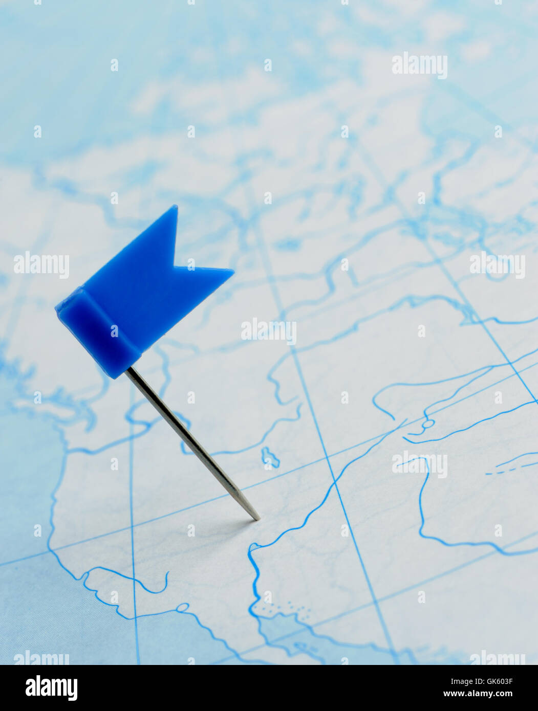 Flag blue a pin on map Stock Photo - Alamy