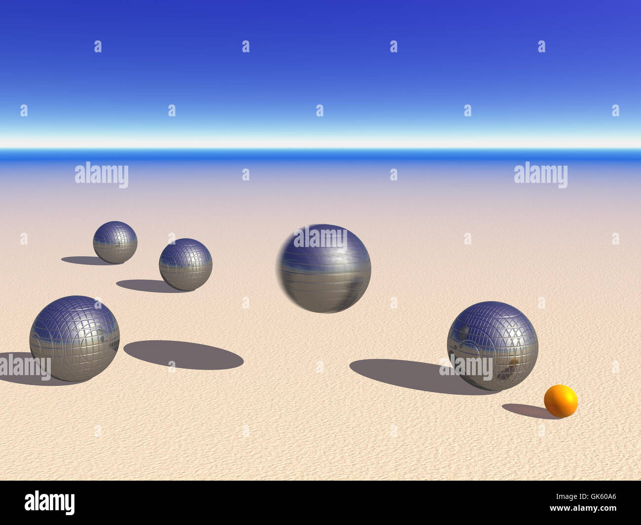 Petanque game balls on the sand Stock Photo - Alamy