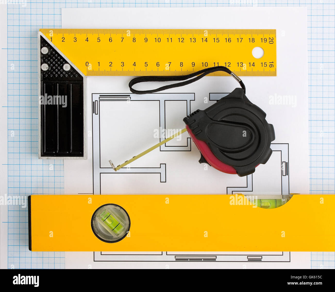drawing at home with construction tools Stock Photo - Alamy