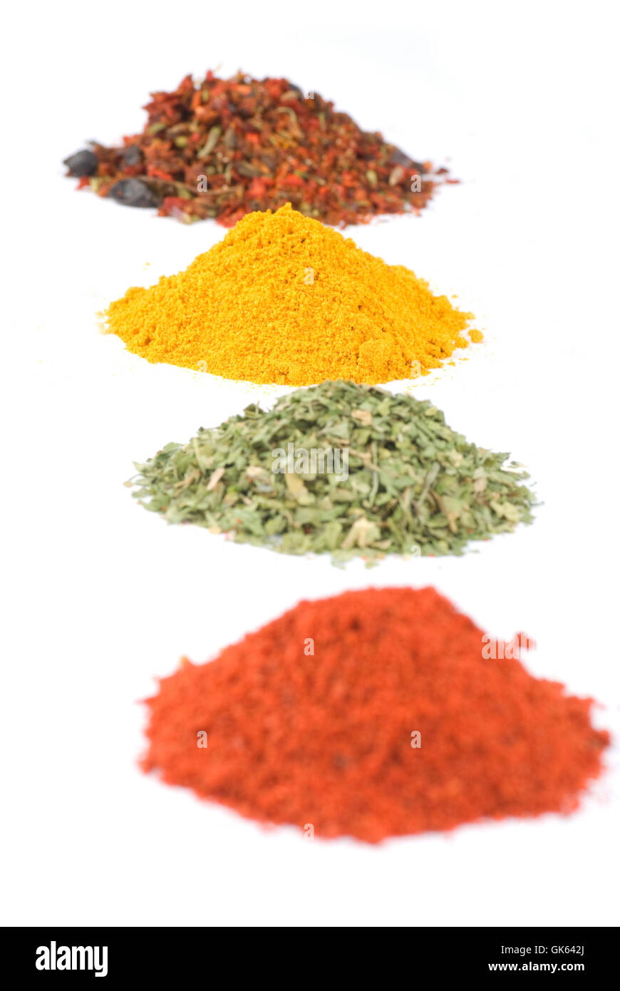 Heaps of various ground spices on white background Stock Photo - Alamy