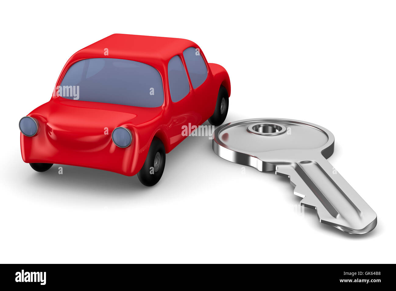 Red car and key on white background. Isolated 3D image Stock Photo - Alamy