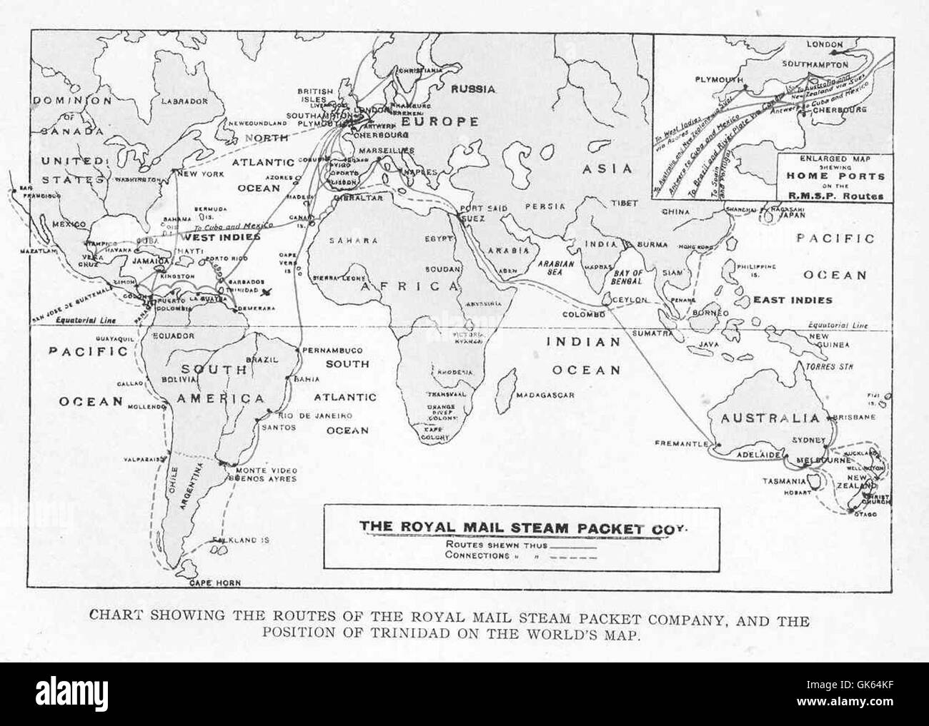 This historical chart shows the routes of the Royal Mail Steam Packet ...