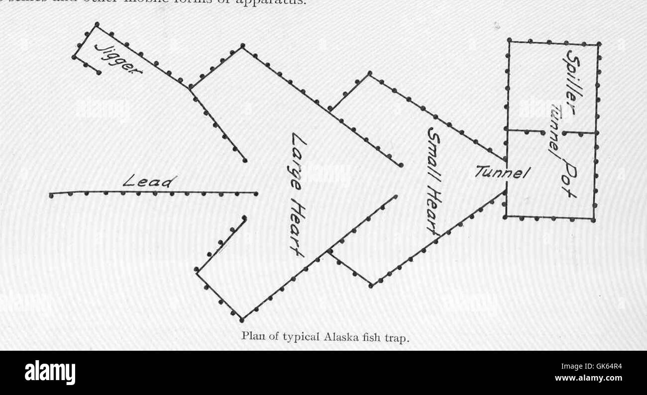This diagram represents a typical fish trap used in Alaska, designed ...