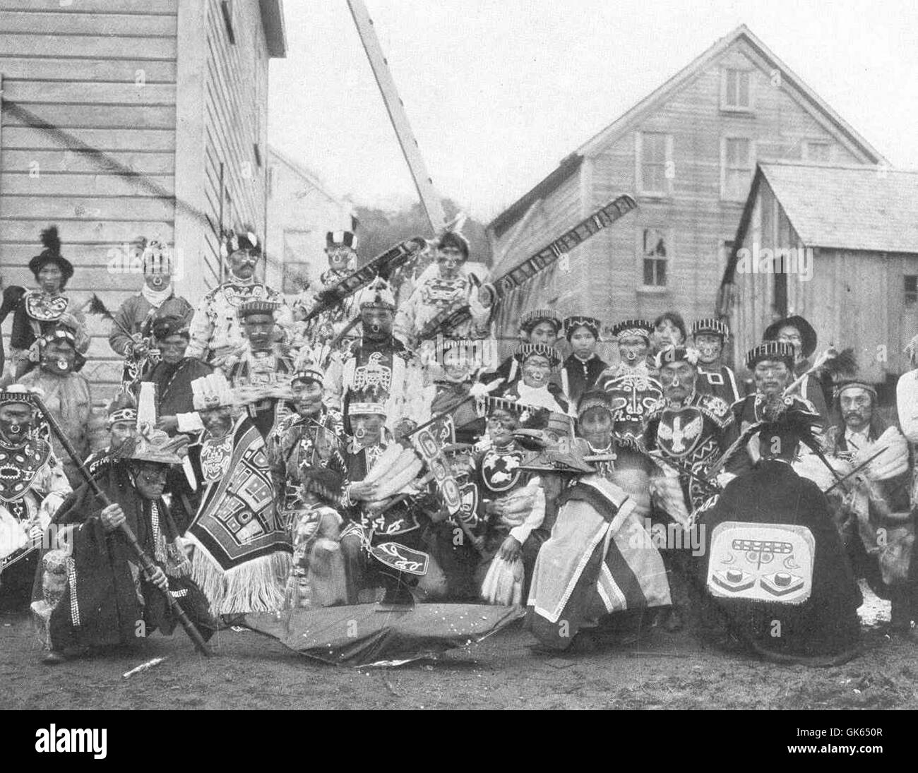 Yakutat Indians, dressed in traditional costumes for the Potlatch ...