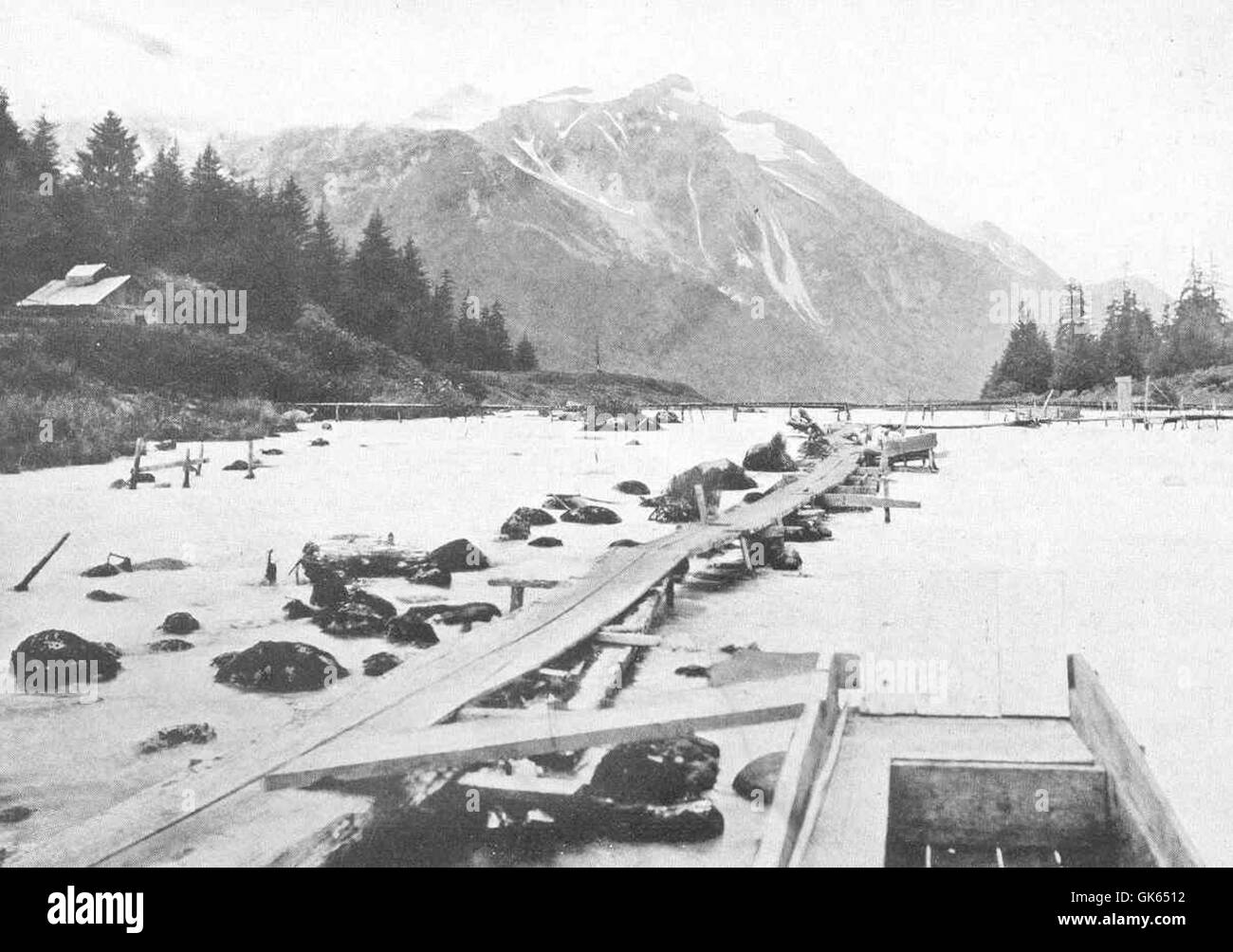 The Chilkoot River is shown, with fishing platforms where indigenous ...