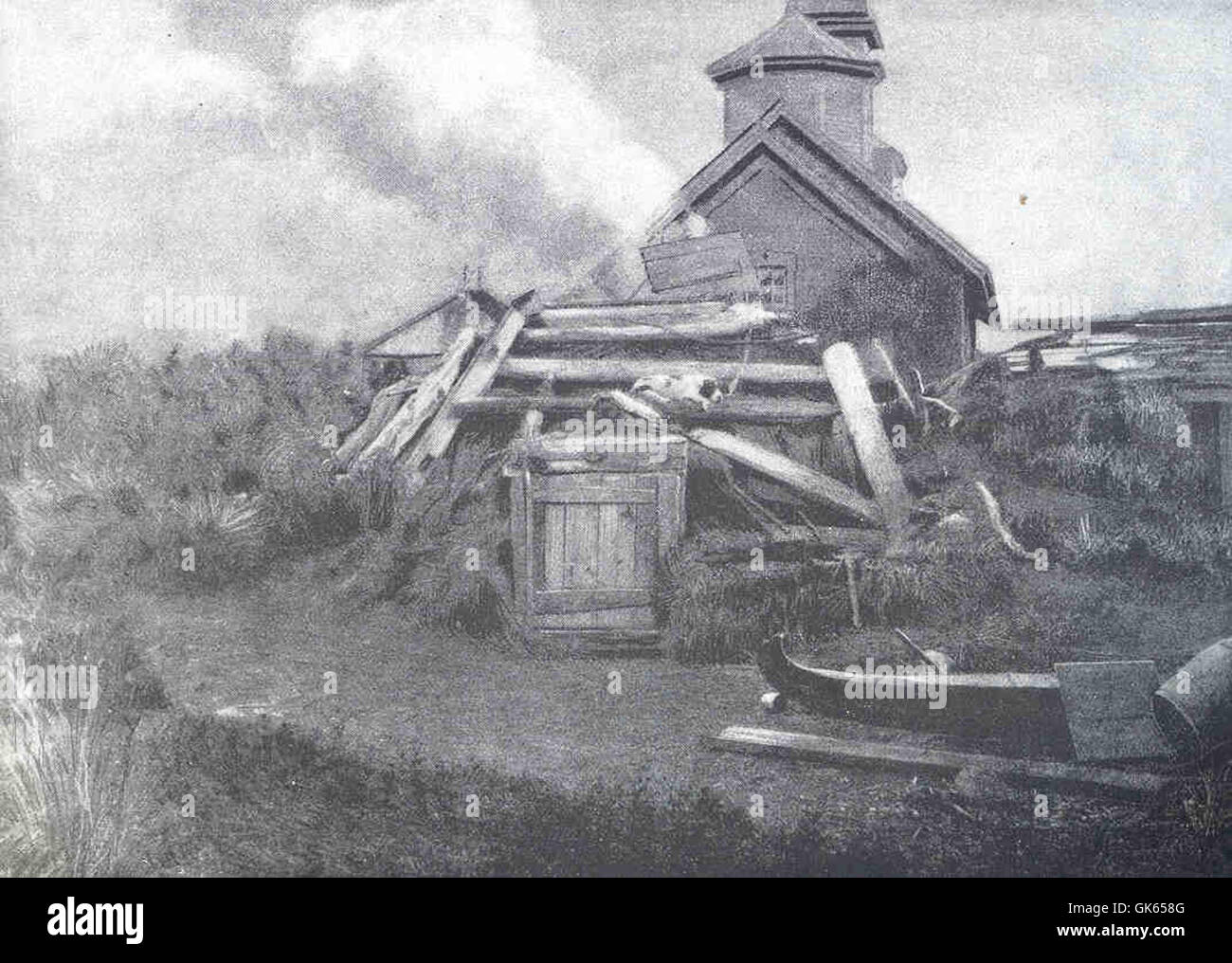 A traditional native dwelling, known as a barabara, on Karluk, Kadiak ...
