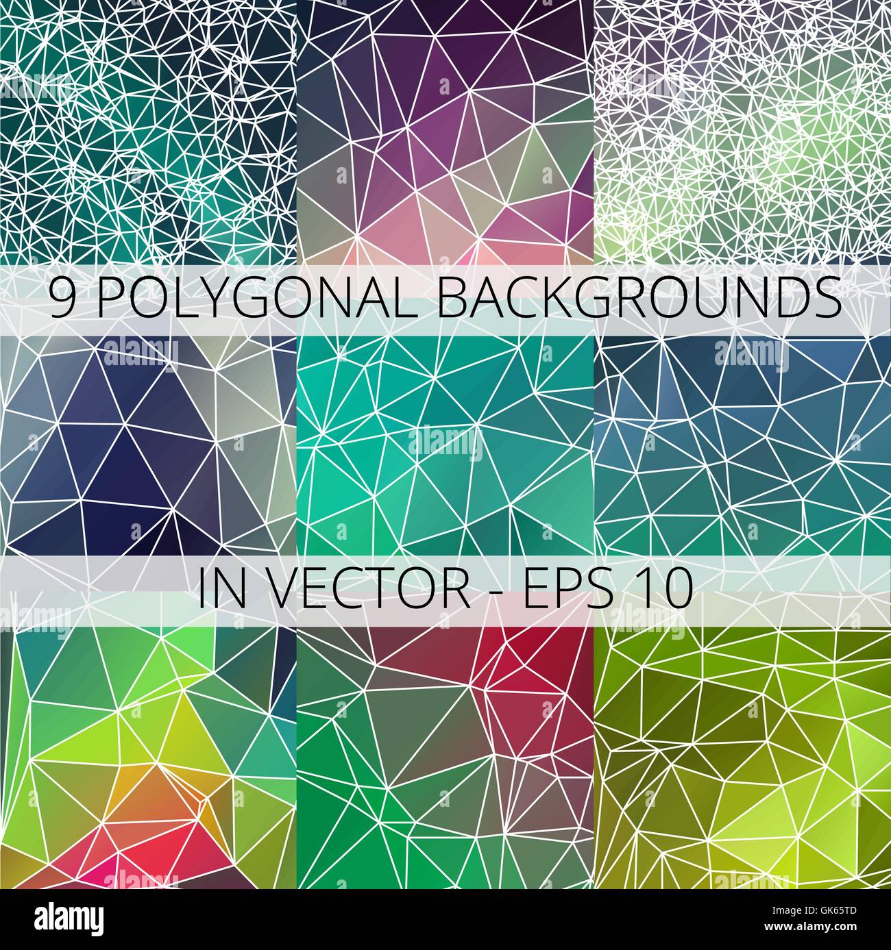 Set of 9 abstract triangle polygonal backgrounds with bright colors ...