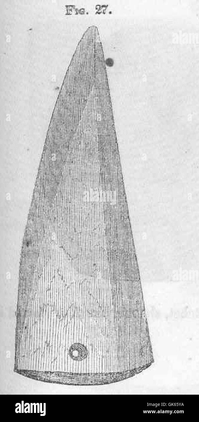 This image depicts a stone blade of a knife, sharpened on both edges ...