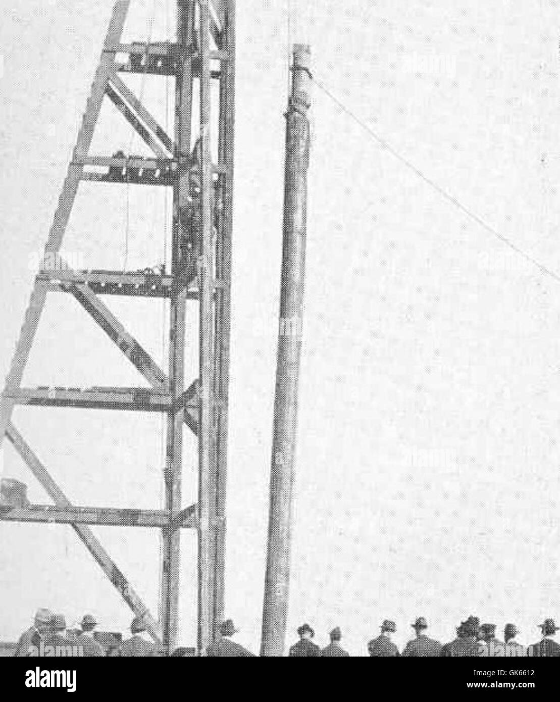 This image shows a pile jacketed with cement by the Camp process, being ...