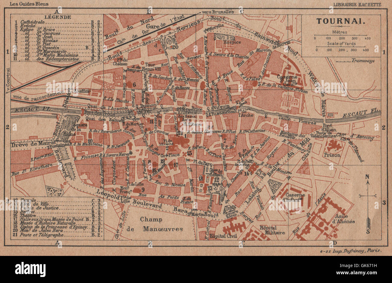 TOURNAI. Vintage town city map plan de la ville. Belgium, 1920 Stock ...