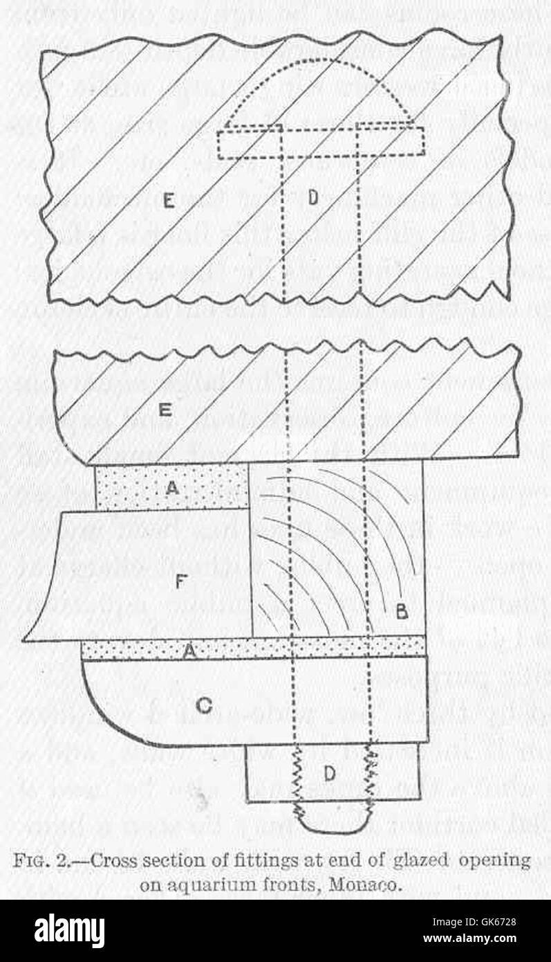 50495 Cross section of fittings at end of glazed opening on aquarium ...
