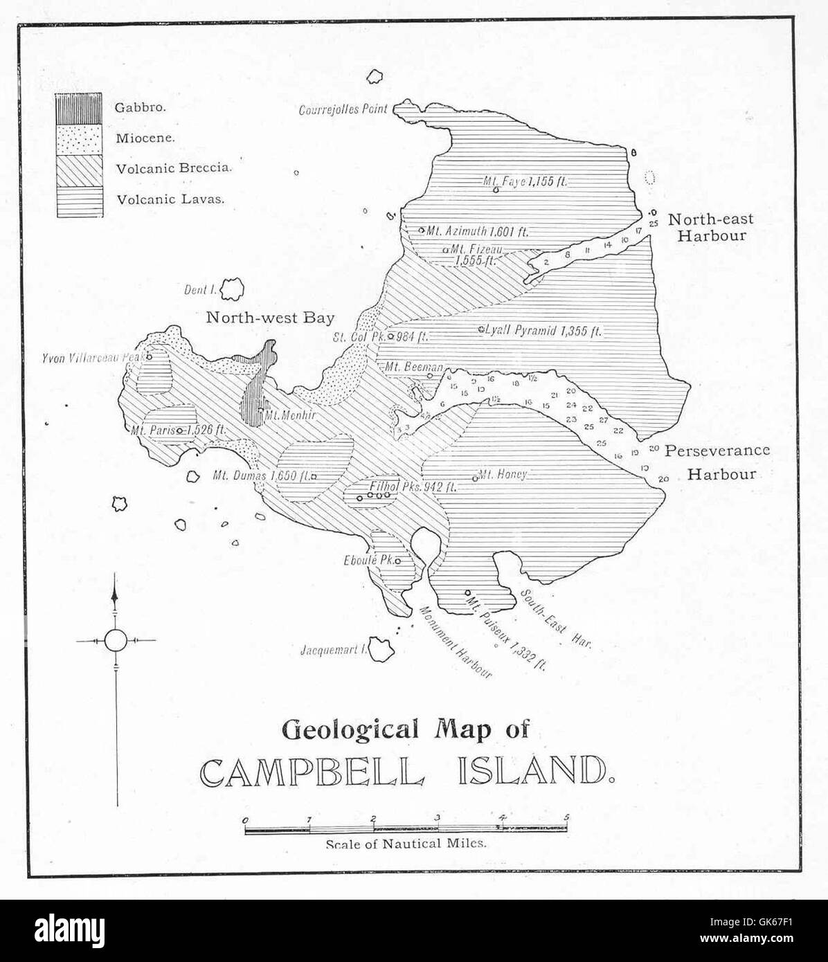 A geological map of Campbell Island, located in the subantarctic region ...