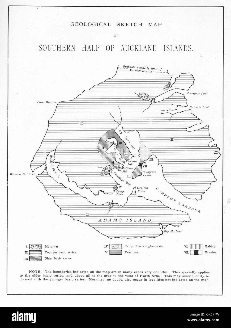 The geological sketch map of the southern half of Auckland Islands ...