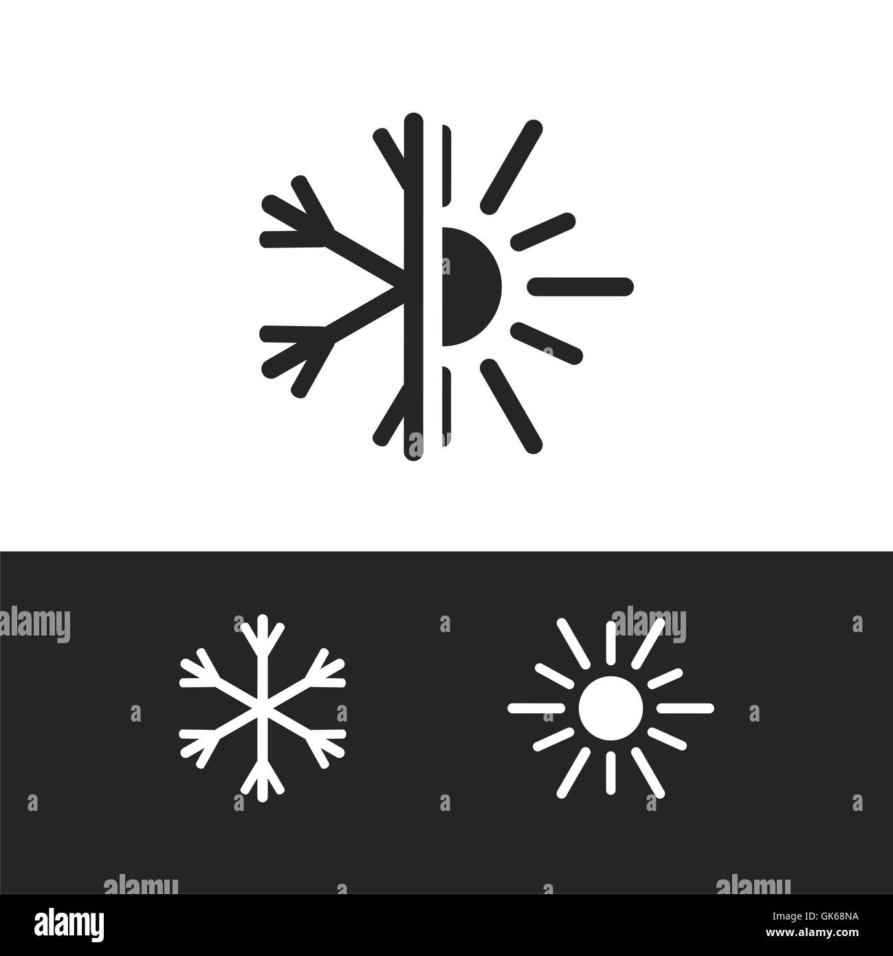 Air conditioning icon, nature logo, cold and warm. Winter snow, sunmmer ...