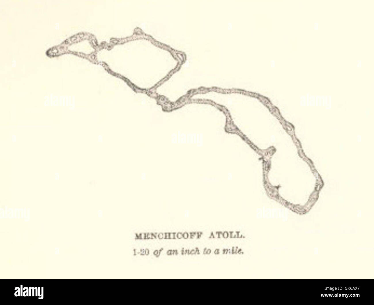 This map illustration from a vintage manuscript depicts Menchicoff ...