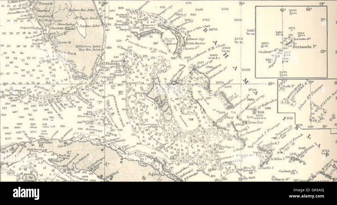 This historical map illustration depicts the Florida reefs and the ...