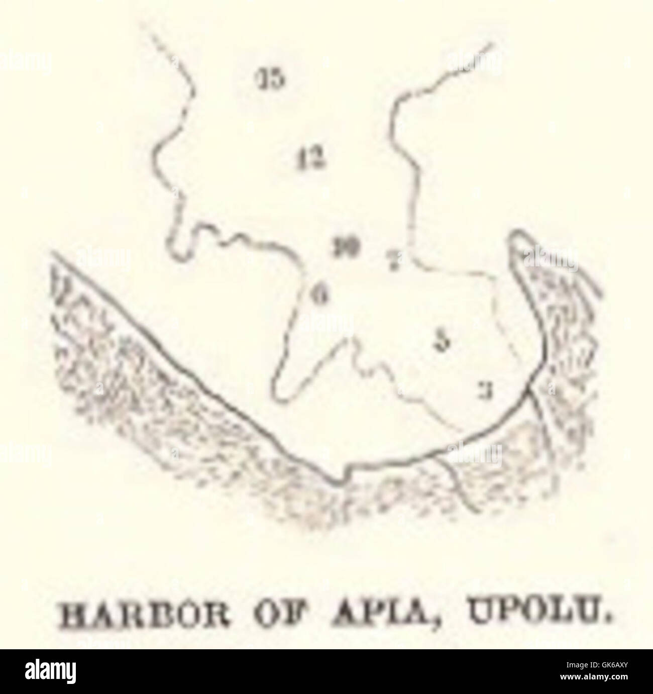 The 'Harbor of Apia, Upolu' map from a vintage manuscript depicts the ...