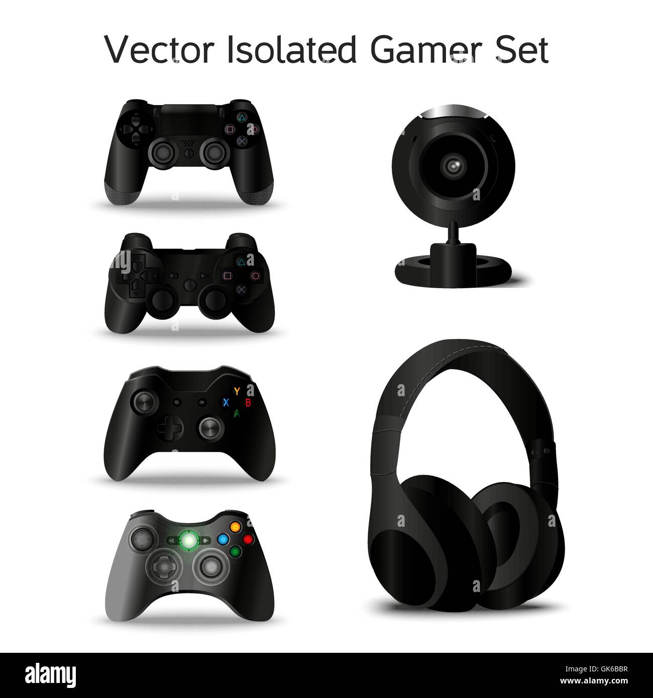Vector gamer set: four controllers, webcam and headphone Stock Vector ...