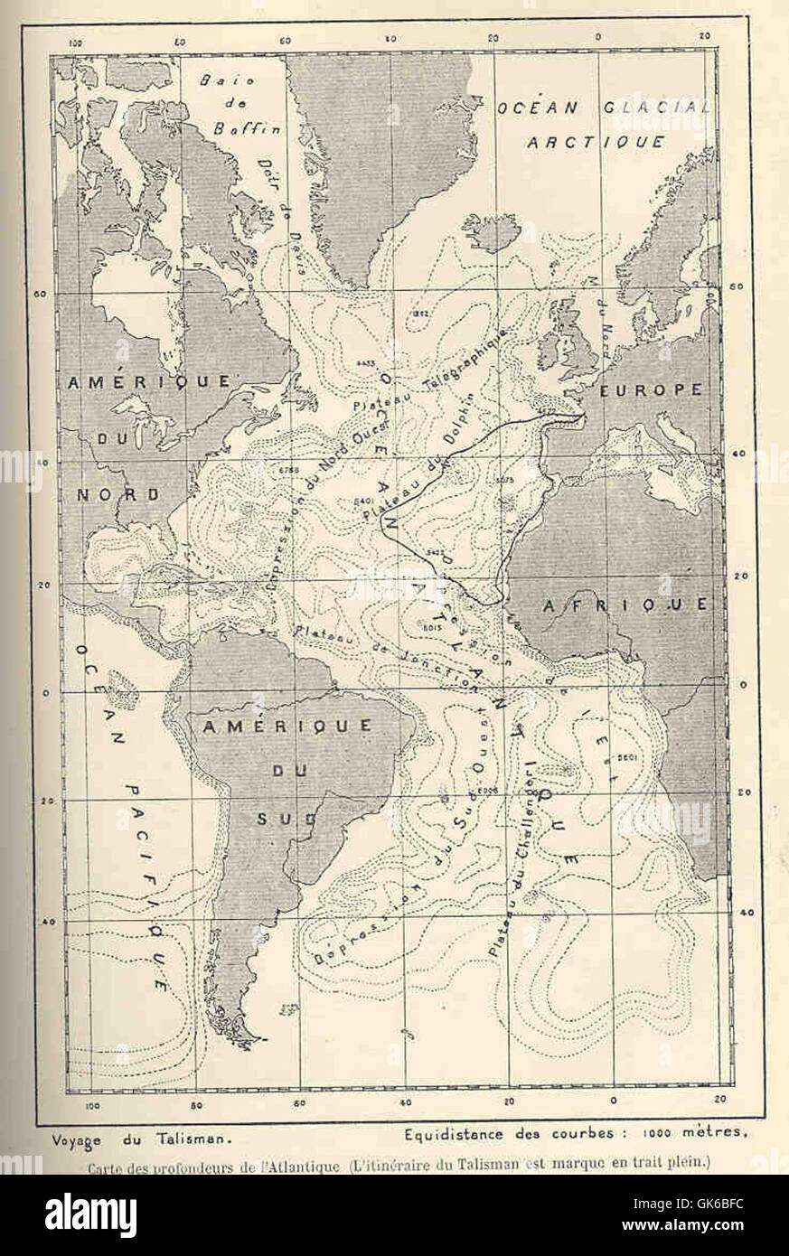 This map illustrates the depths of the Atlantic Ocean, detailing ...