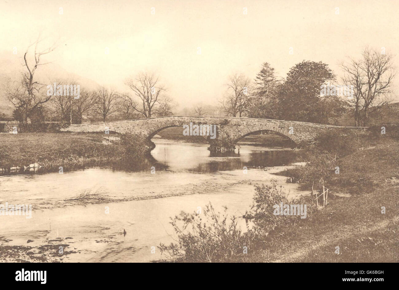 The Derwent River at Keswick, located in the Lake District, England, is ...