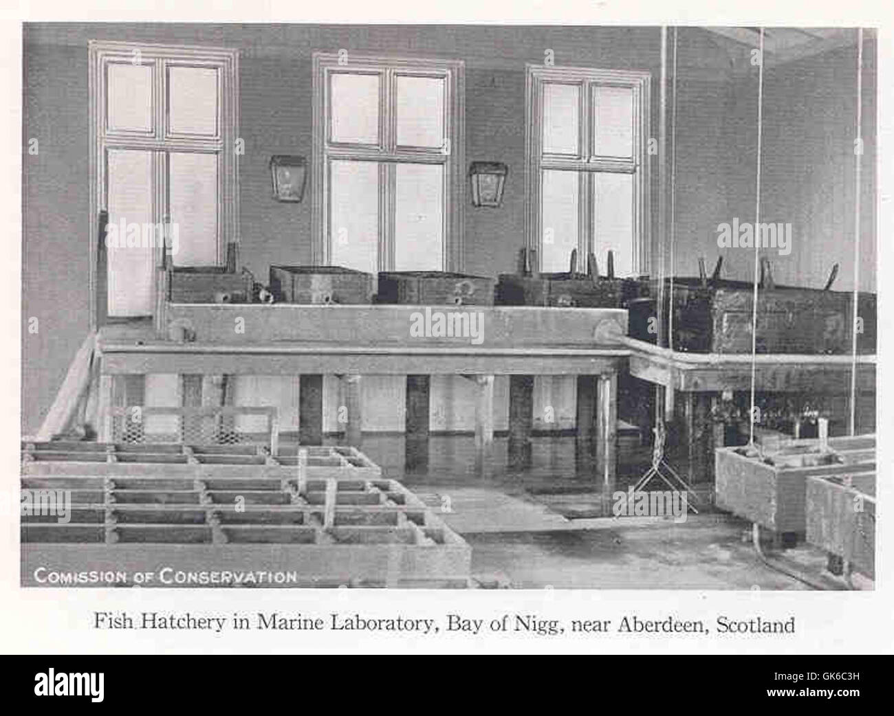 The fish hatchery at the Marine Laboratory in the Bay of Nigg, Scotland ...