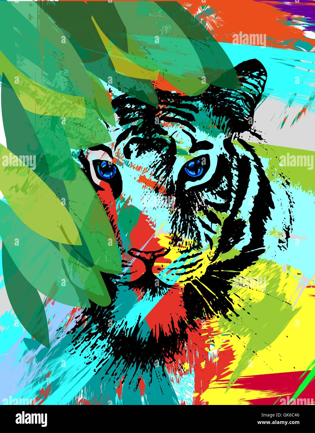 Tiger under leafes in vector, wild cat Stock Vector Image & Art - Alamy