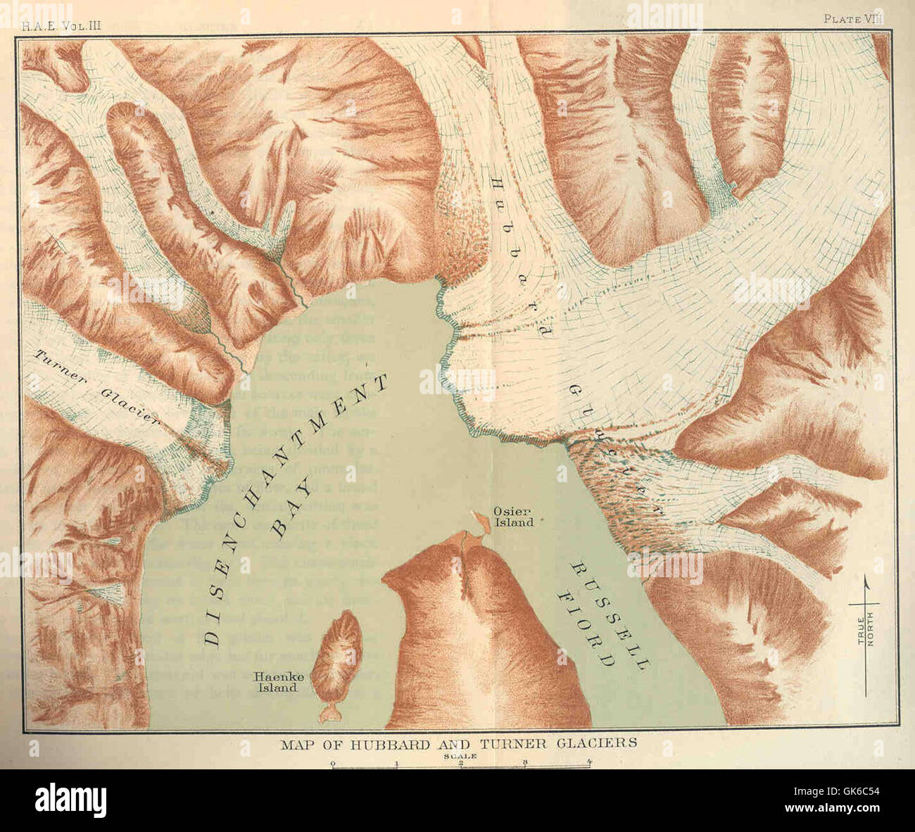 This map illustrates the Hubbard and Turner Glaciers, two prominent ...
