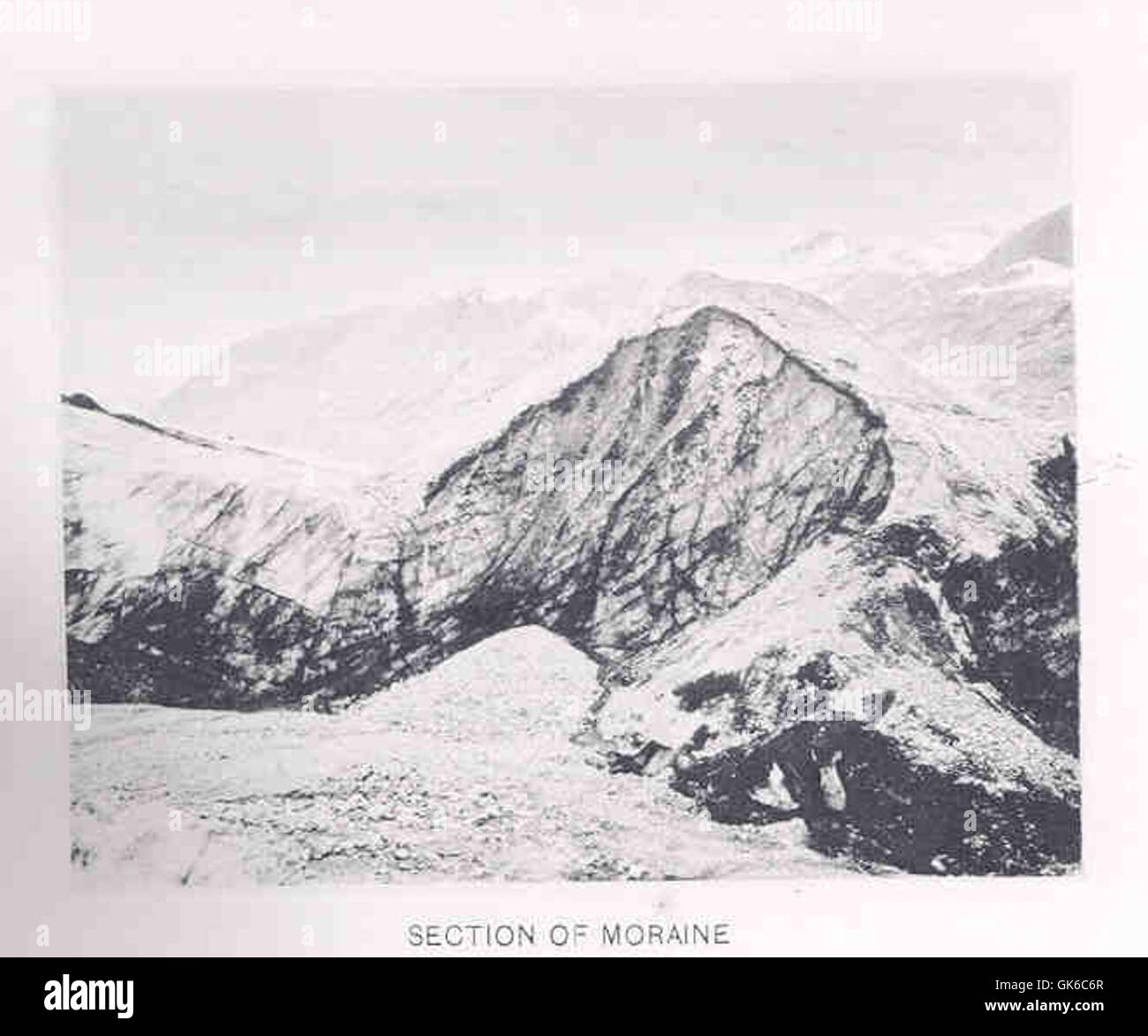 A section of moraine, typically formed by glaciers, shows the ...