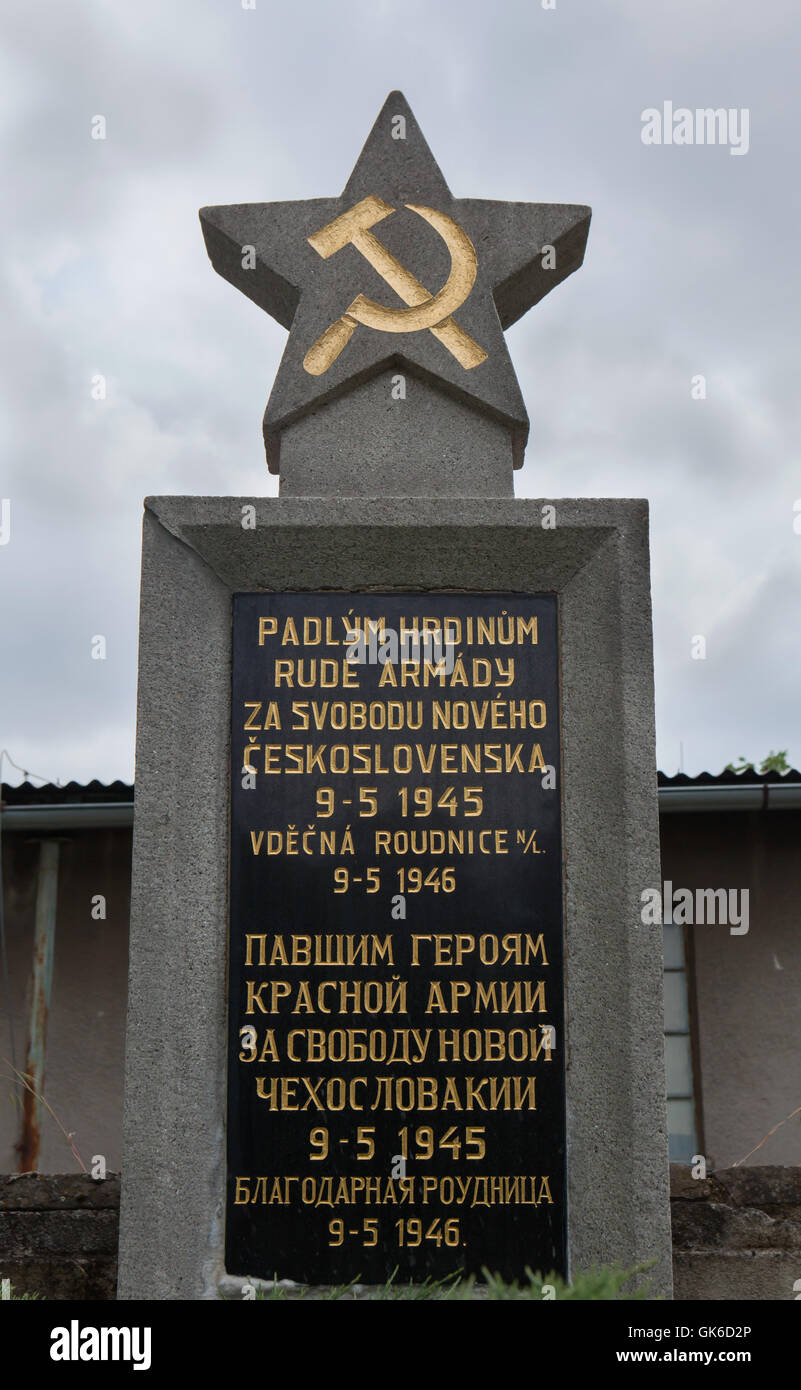 Soviet War Memorial decorated with hammer and sickle at the Town ...
