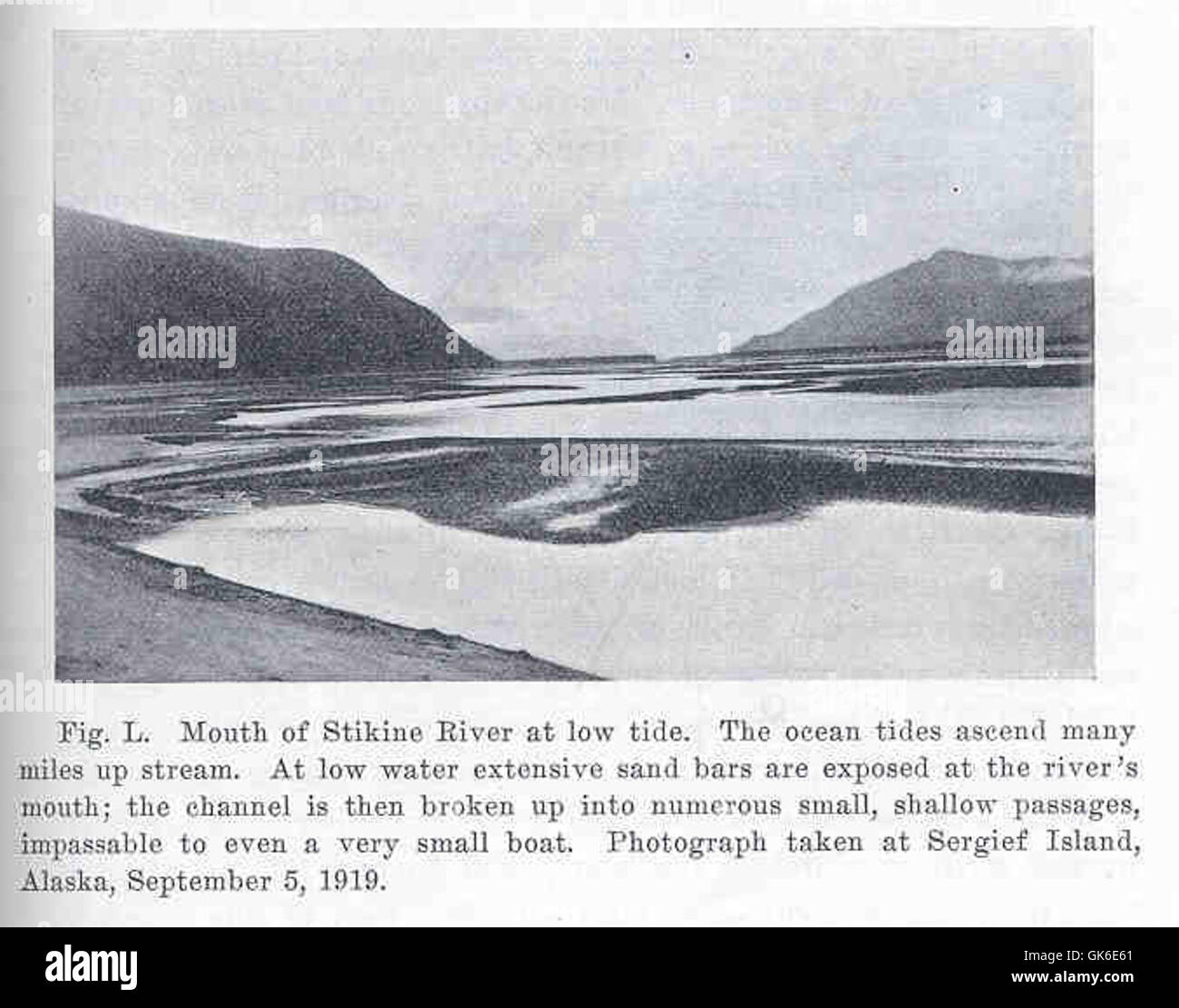 The mouth of the Stikine River, located in Alaska, is exposed at low ...