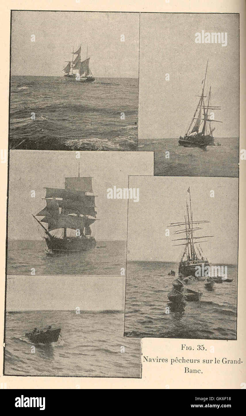 Fishing ships on the Grand Banks, located off the coast of Newfoundland ...