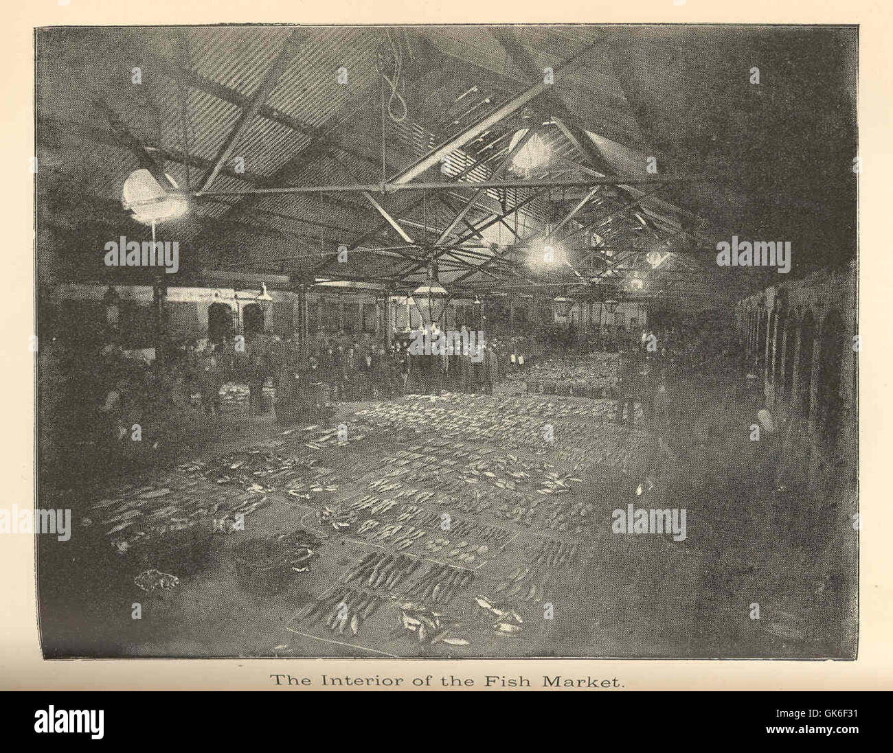 The interior of a fish market is shown, showcasing the variety of fresh ...
