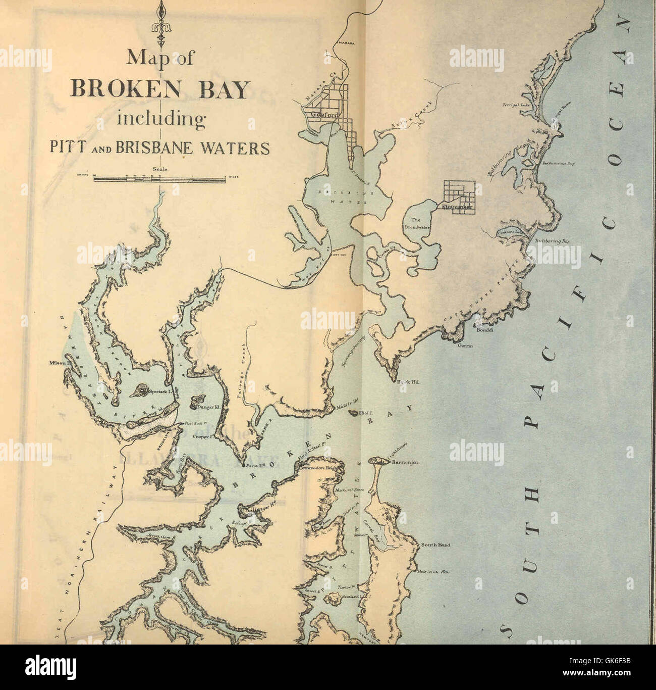 A detailed map of Broken Bay, including Pitt and Brisbane Waters ...