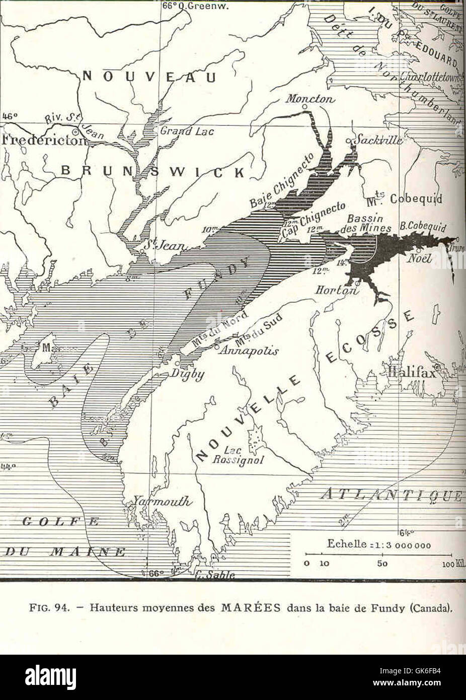 This diagram shows the average tidal heights in the Bay of Fundy ...