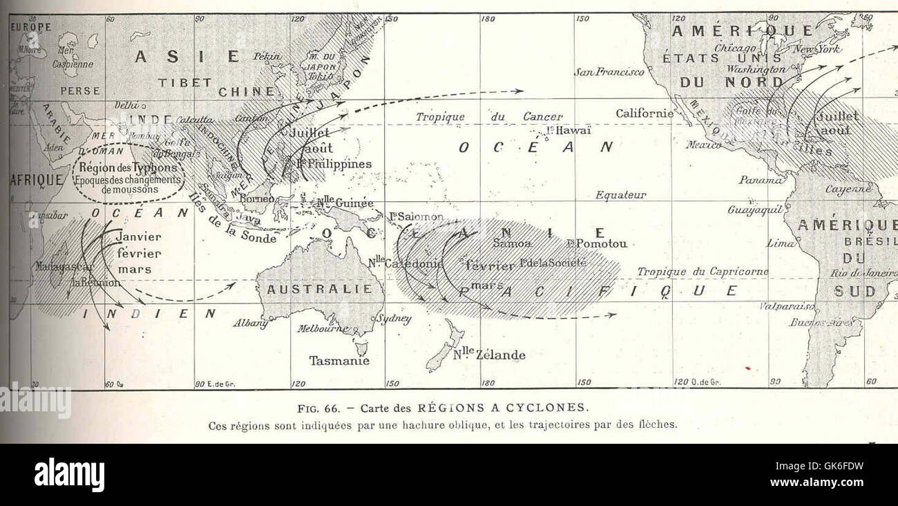 This historical map illustrates regions affected by cyclones, with ...