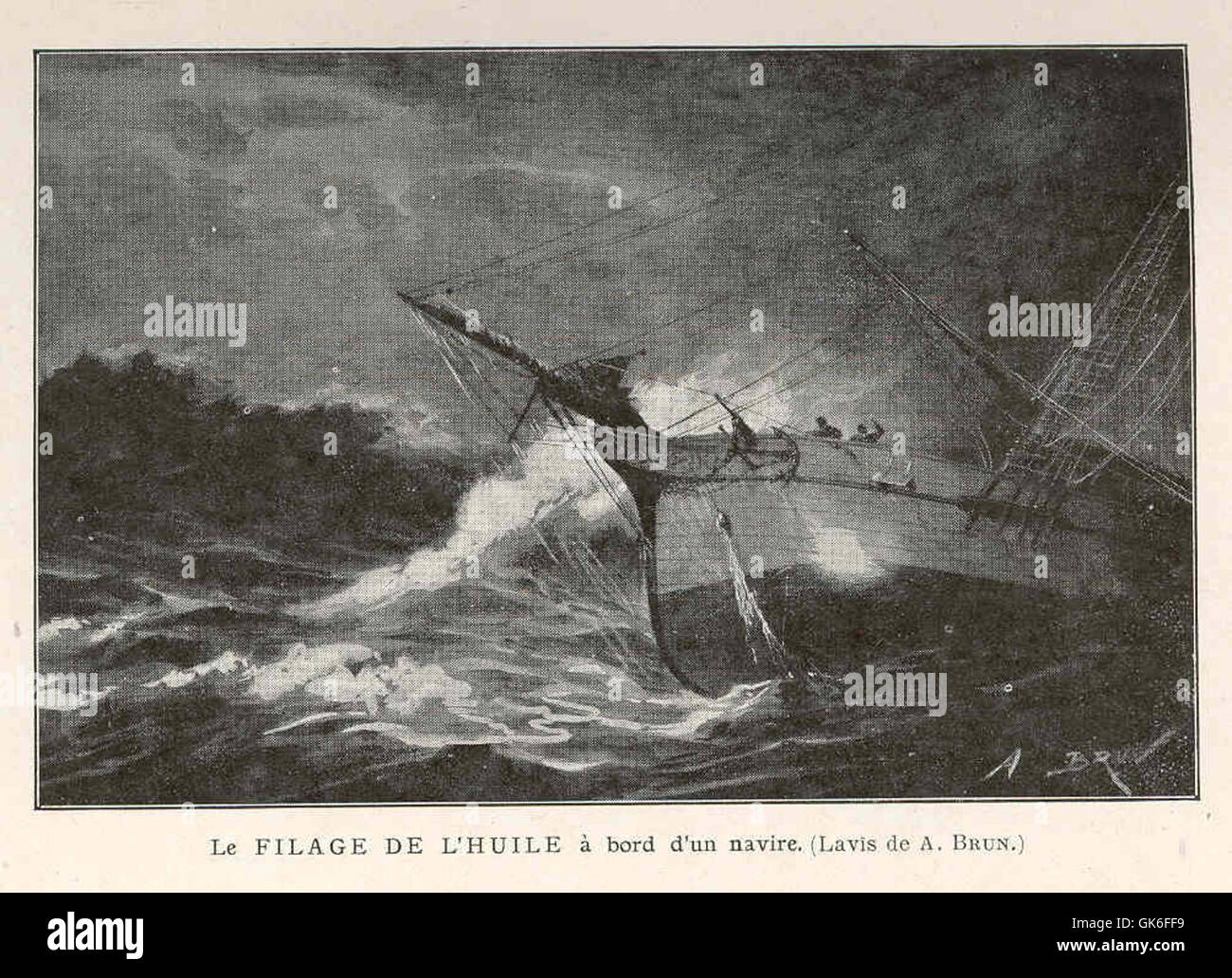 This image shows the process of oil spinning (filage) aboard a ship ...