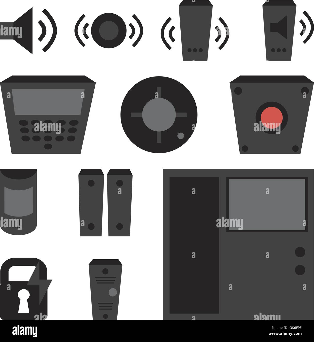 Vector simple set of detectors icons for window, fire, sound, intercom ...