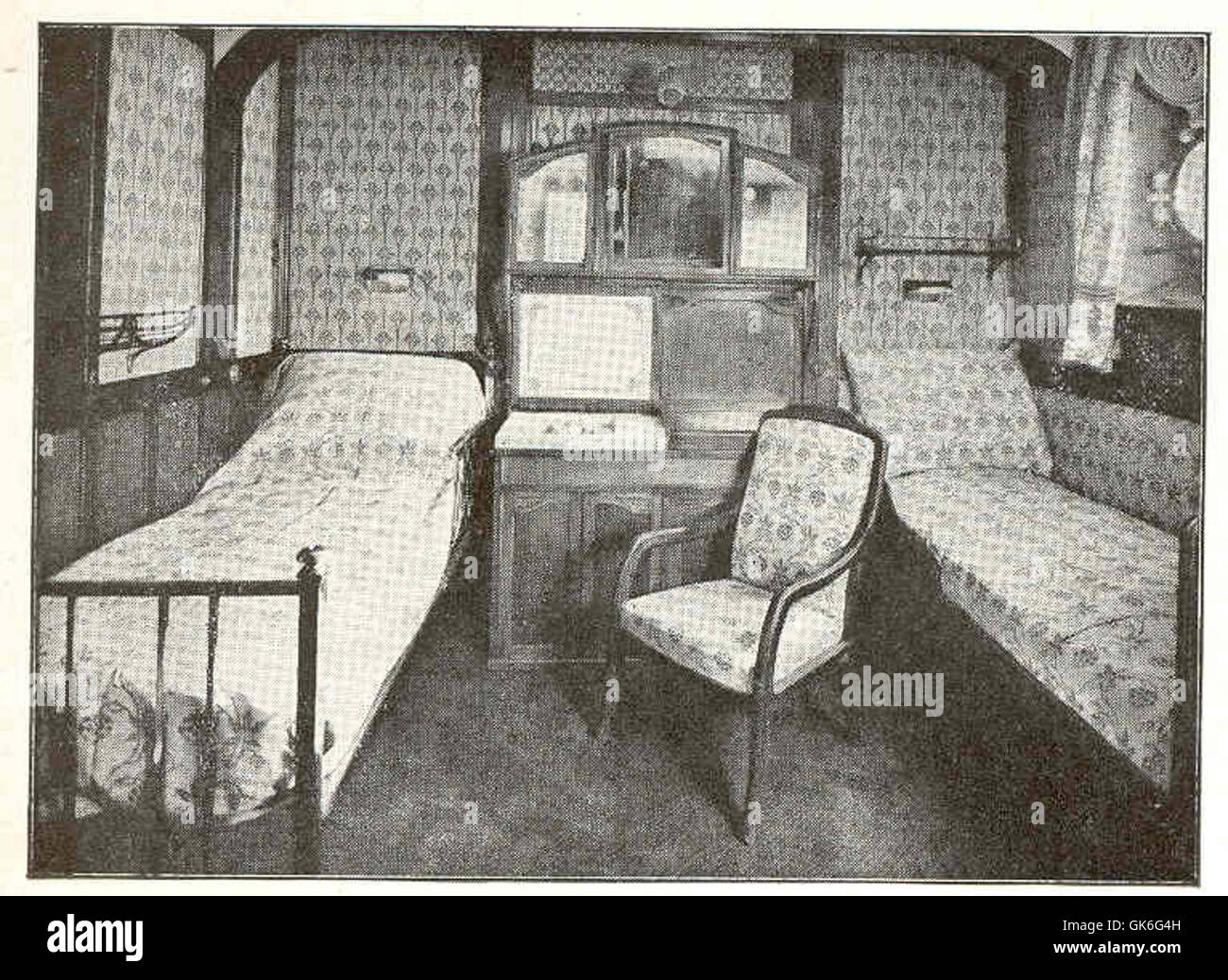 The image depicts the first-class cabin of a transatlantic French ocean ...