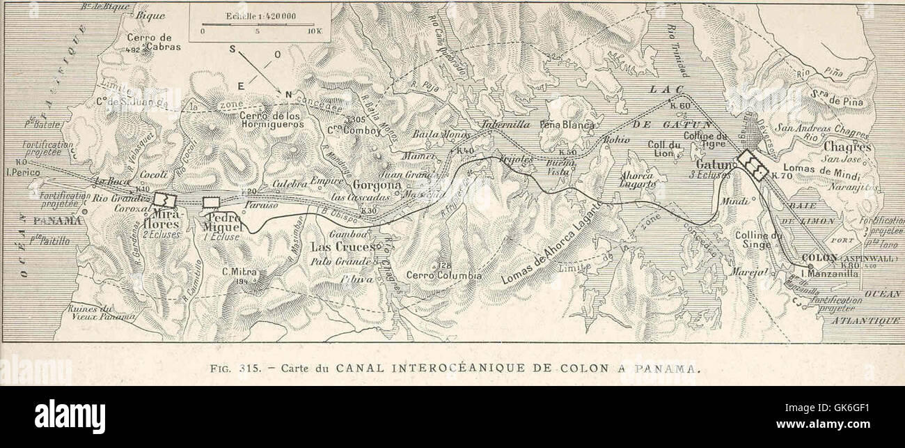 This historical map shows the route of the Interoceanic Canal from ...