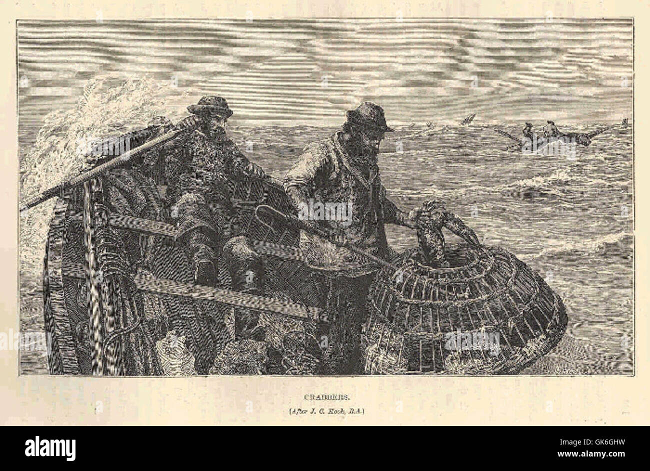 A group of crabbers working on the water, collecting crabs for ...