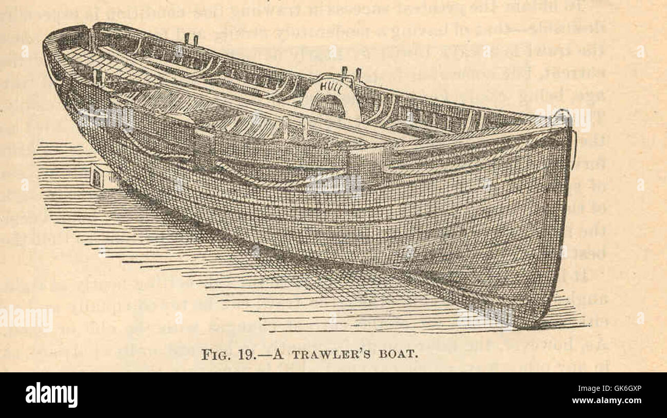 A trawler's boat, used for deep-sea fishing, equipped with the ...