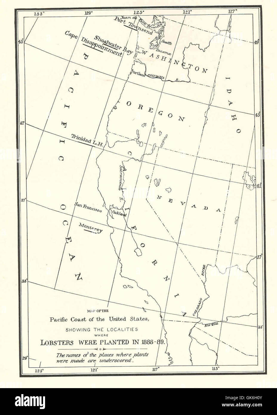 This historical map shows the locations along the Pacific Coast of the ...